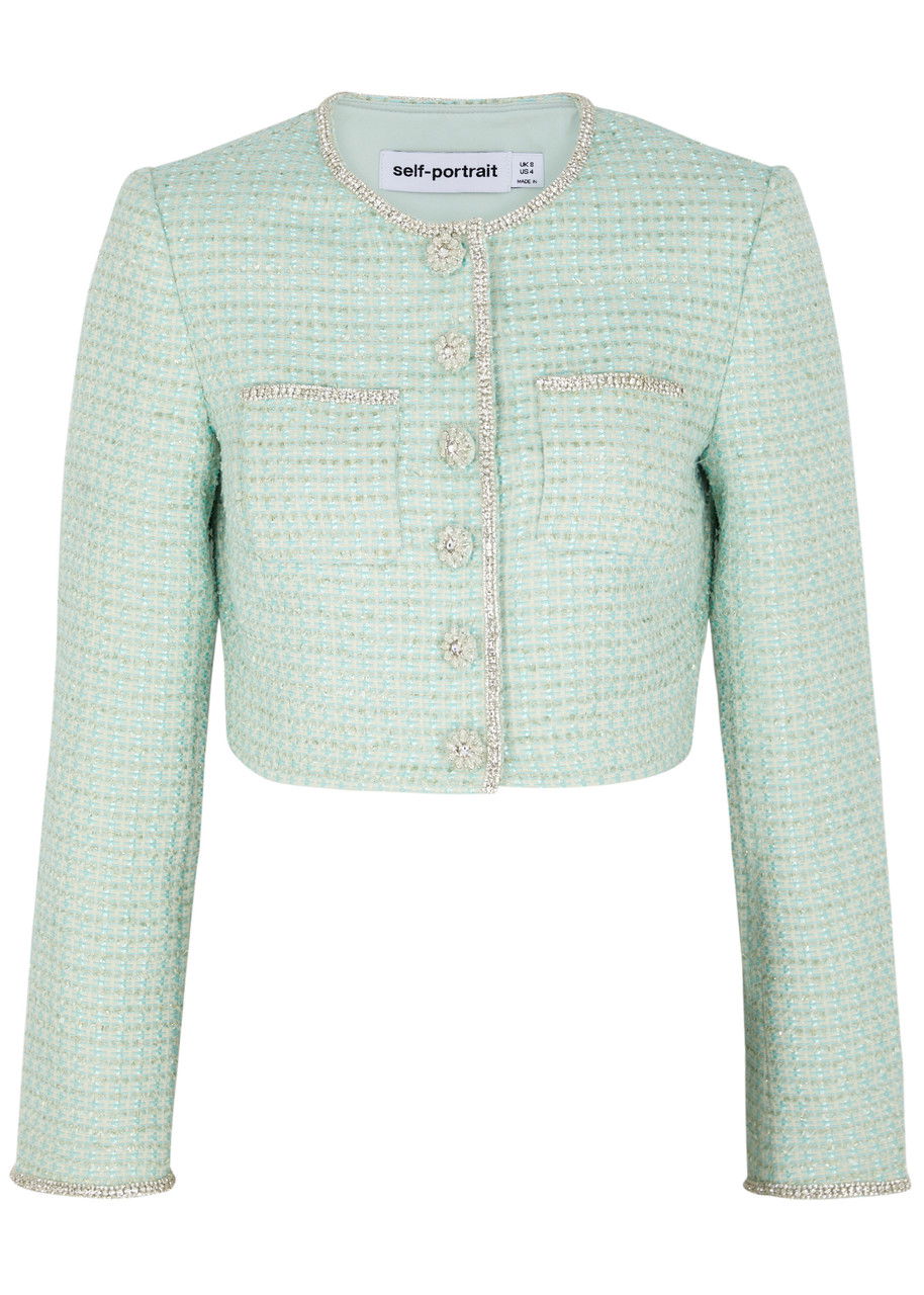 SELF-PORTRAIT Embellished Cropped Bouclé Tweed Jacket | Endource