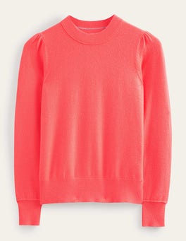 BODEN Cashmere Puff Shoulder Jumper in Bright Watermelon | endource