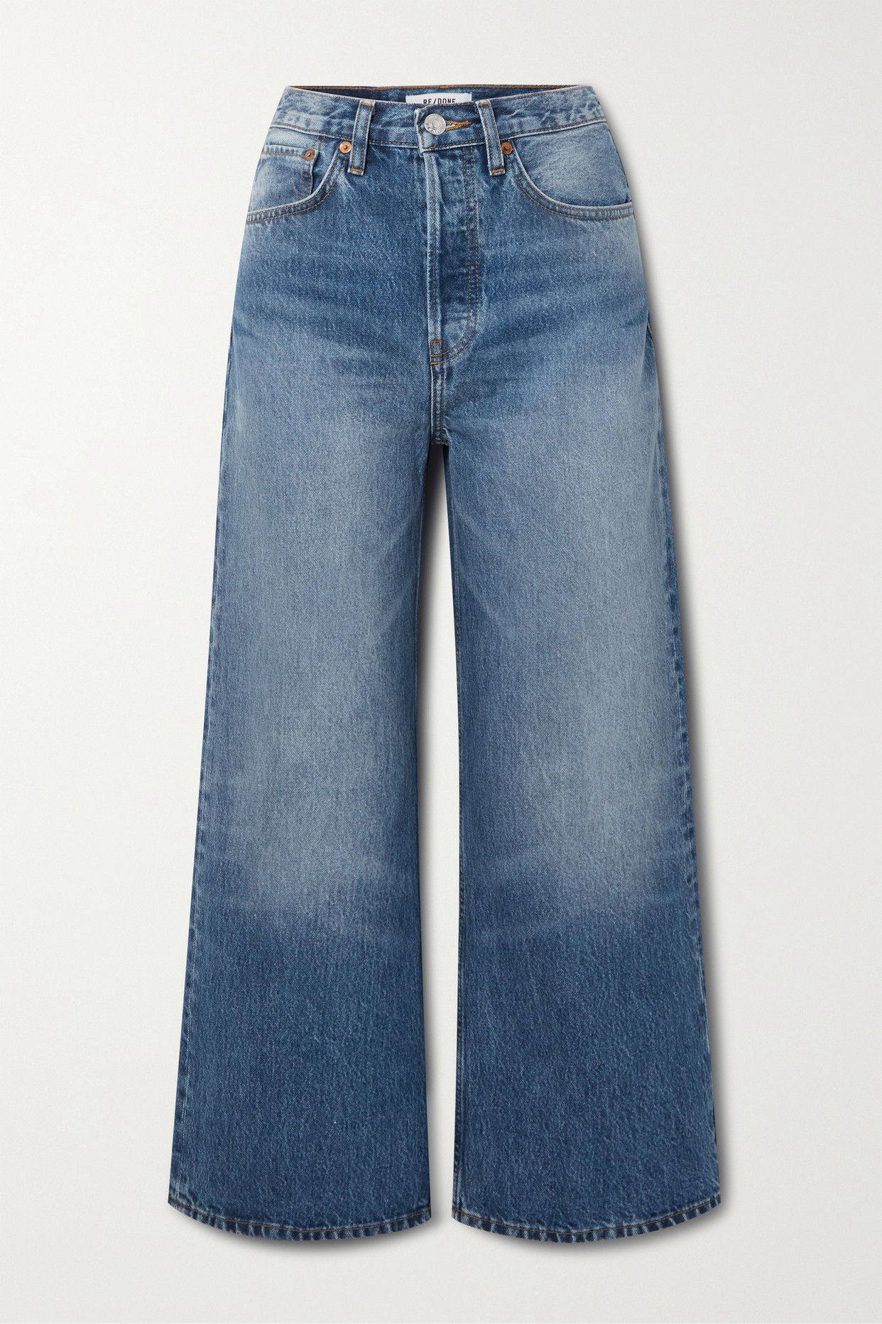 Redone Cropped High-Rise Wide-Leg Organic Jeans in Blue | endource
