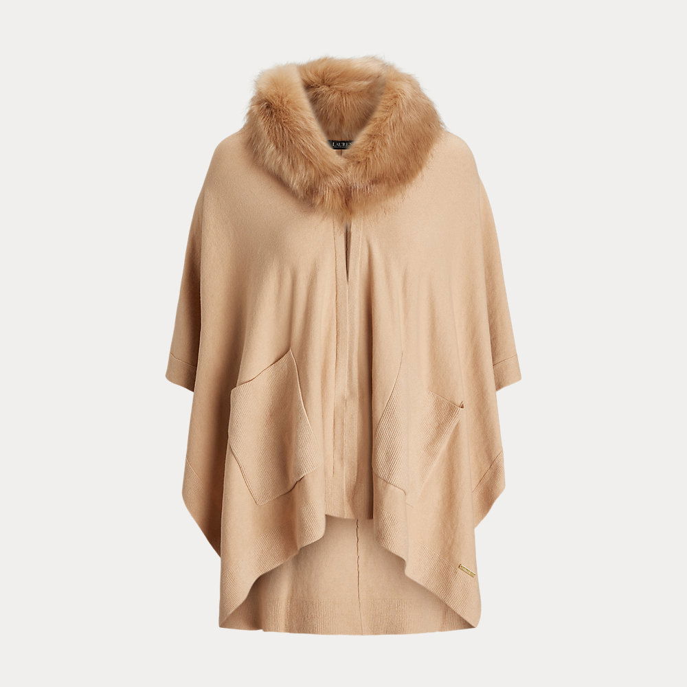 LAUREN RALPH LAUREN Faux-Fur-Trim Ruana in Brown | Endource