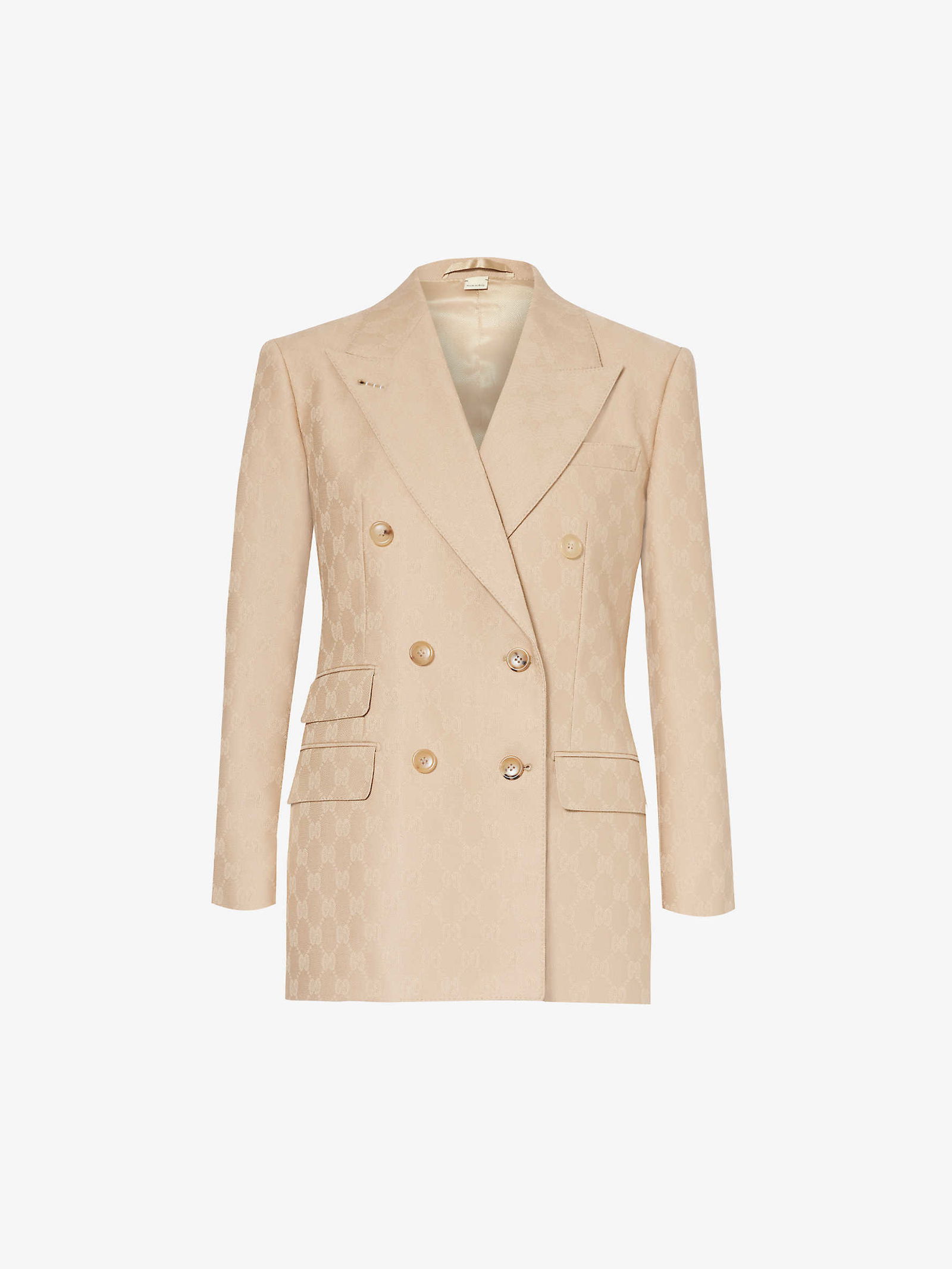 GUCCI Monogram-Pattern Double-Breasted Jacket in CAMEL | endource