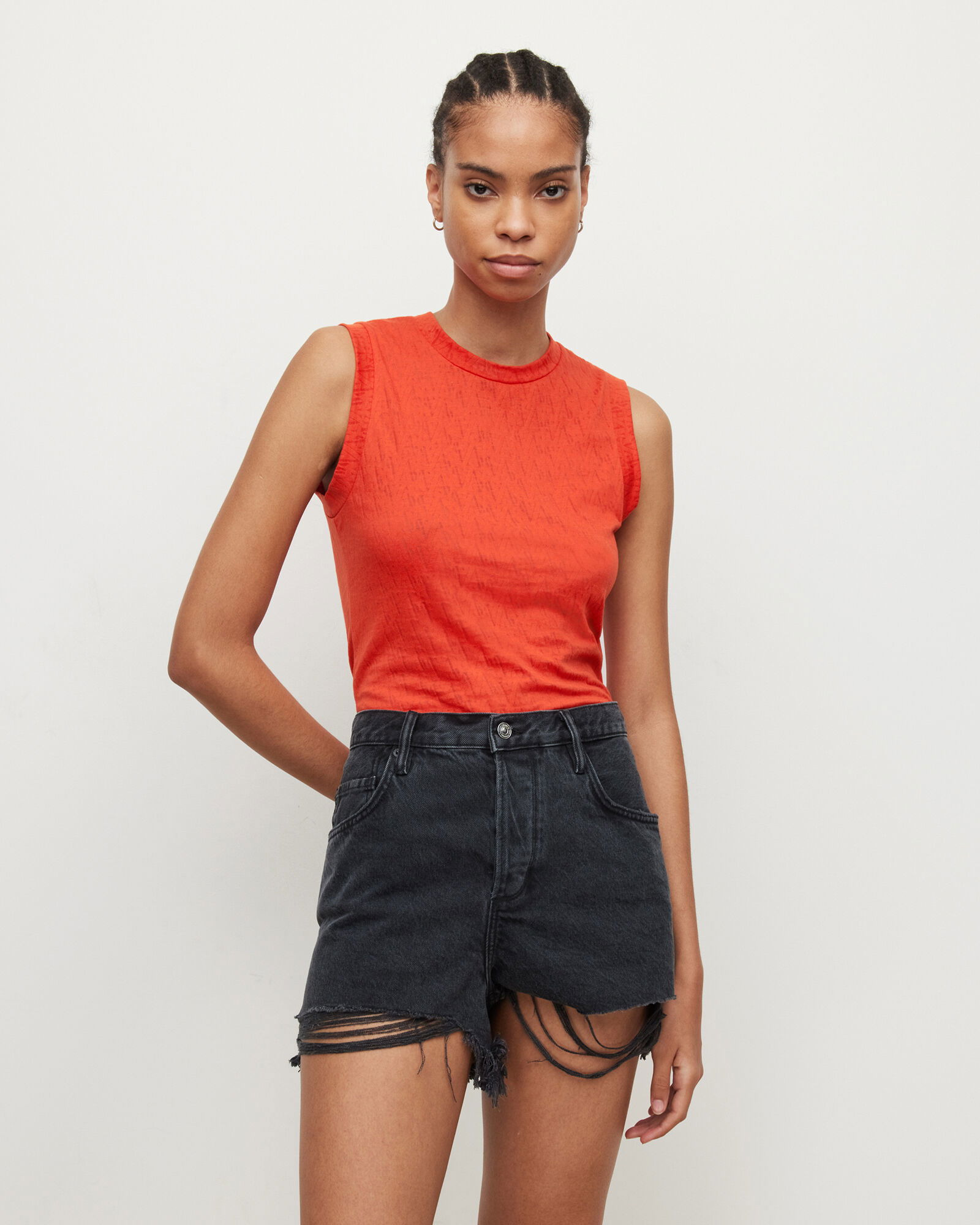 ALLSAINTS Imogen Devore Tank in Poppy Blaze Red | endource