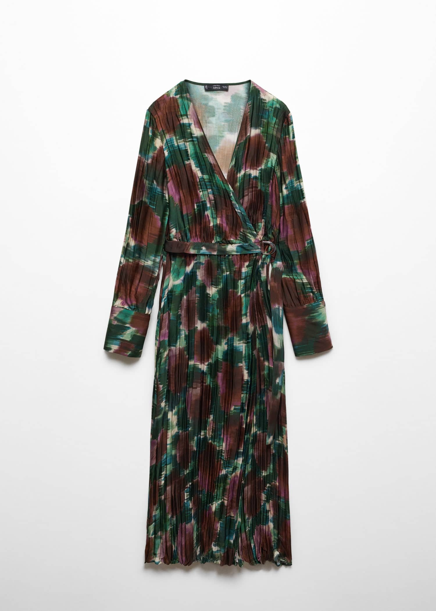 MANGO Pleated Wrap Dress in Green | endource