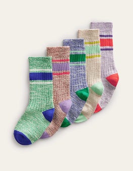 BODEN Twist Chunky Socks 5 Pack in Multi Stripe | endource