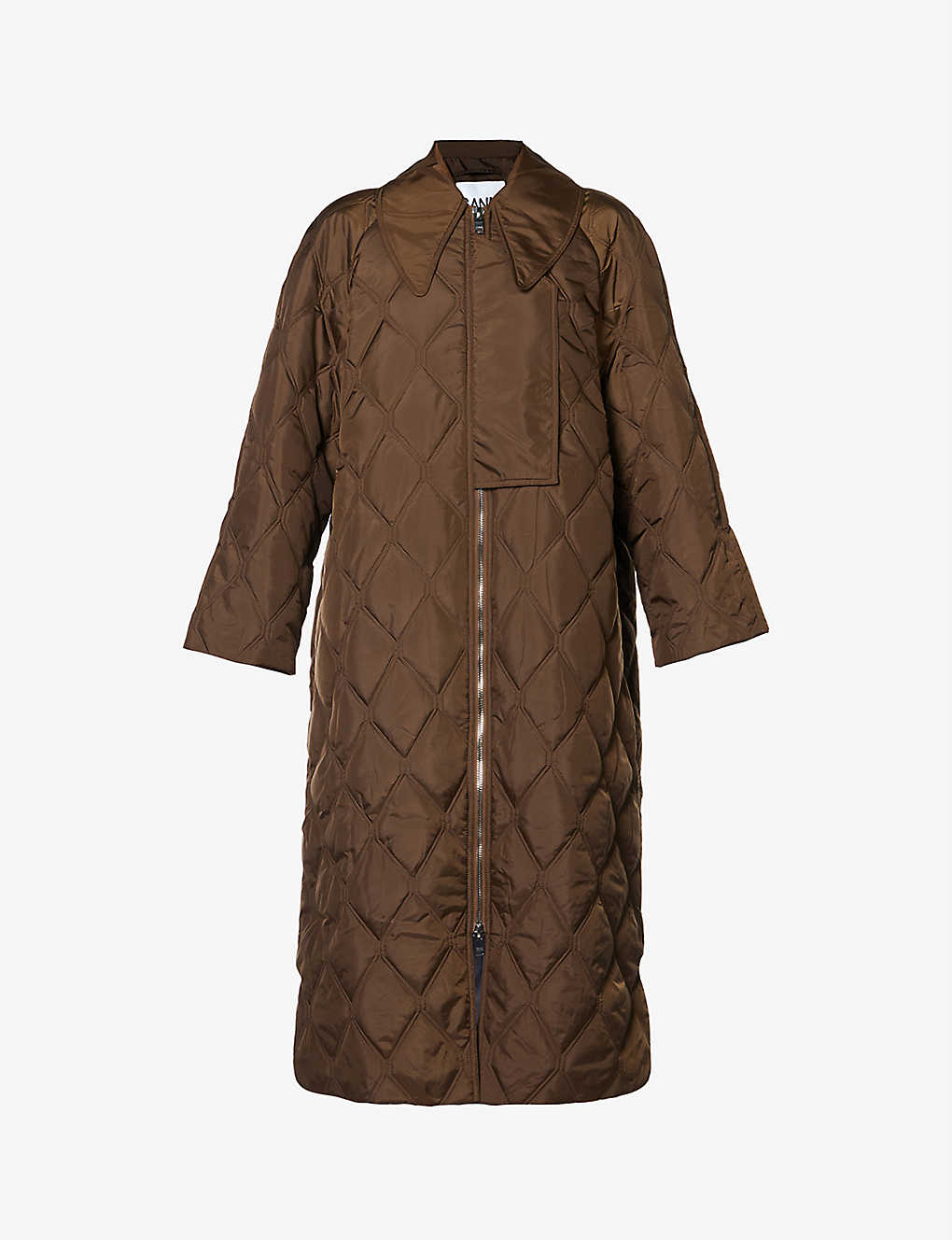 GANNI Quilted Side-Split Shell Coat in BLACK | endource