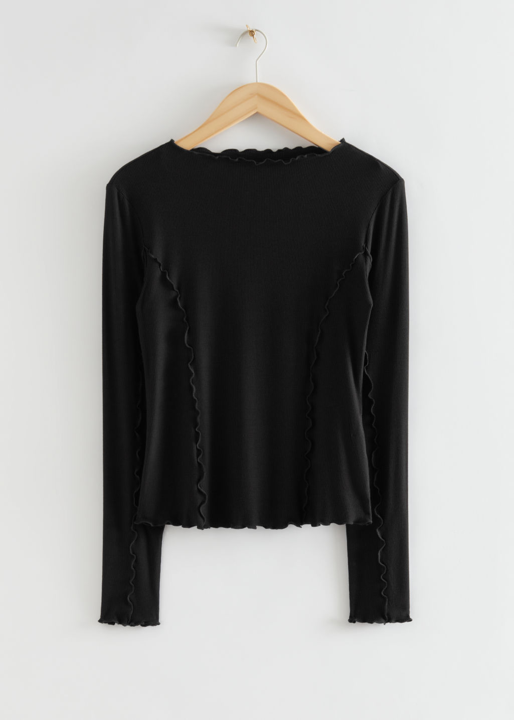 & OTHER STORIES Fitted Frilled Edge Top in Black | Endource