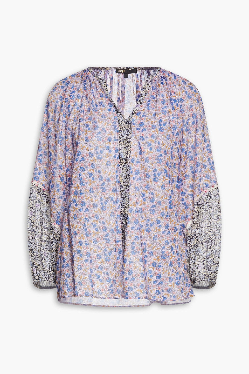 MAJE Paneled Floral-Print Cotton Blouse in Purple | Endource