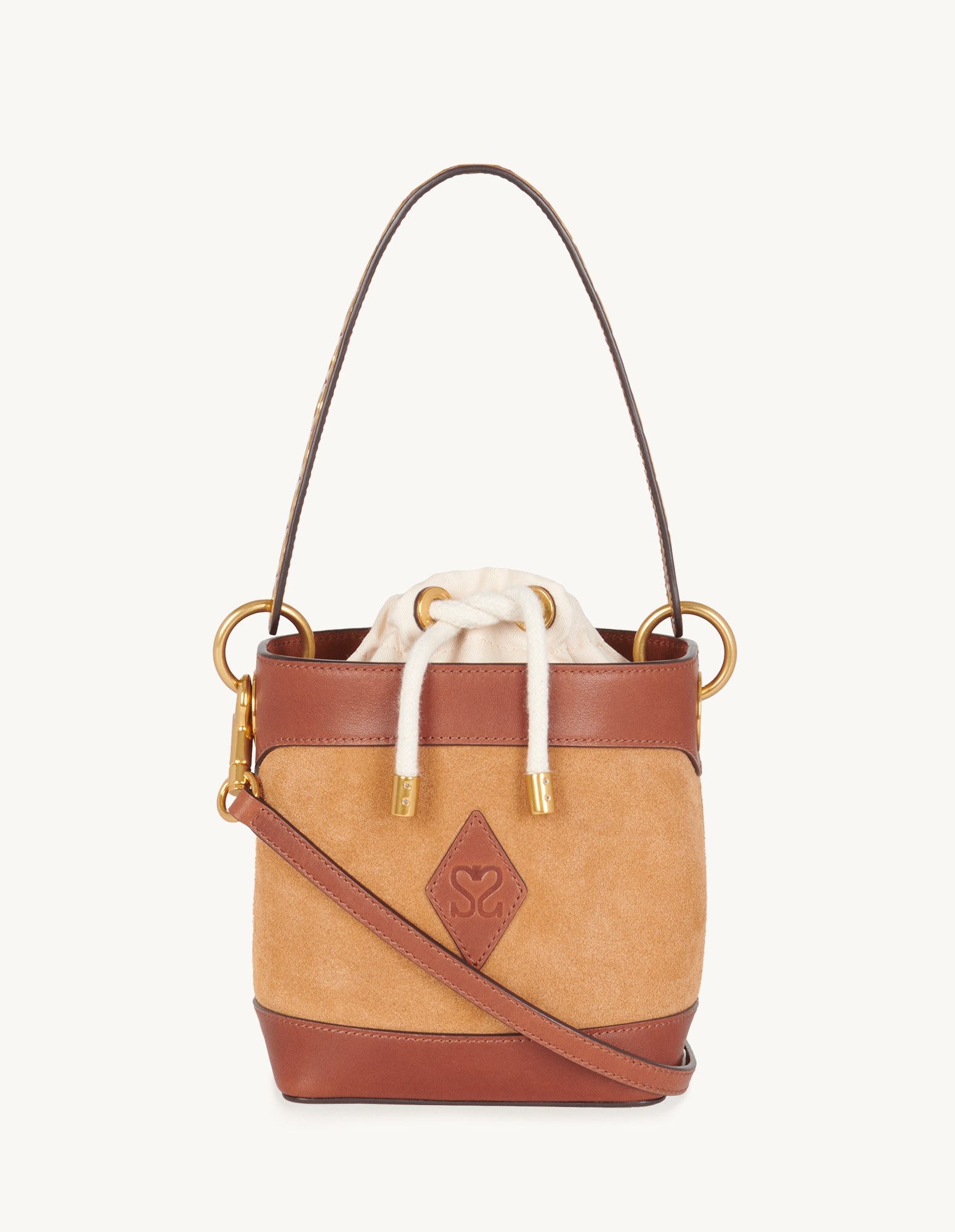 SANDRO Leather Bucket Bag in Camel | Endource