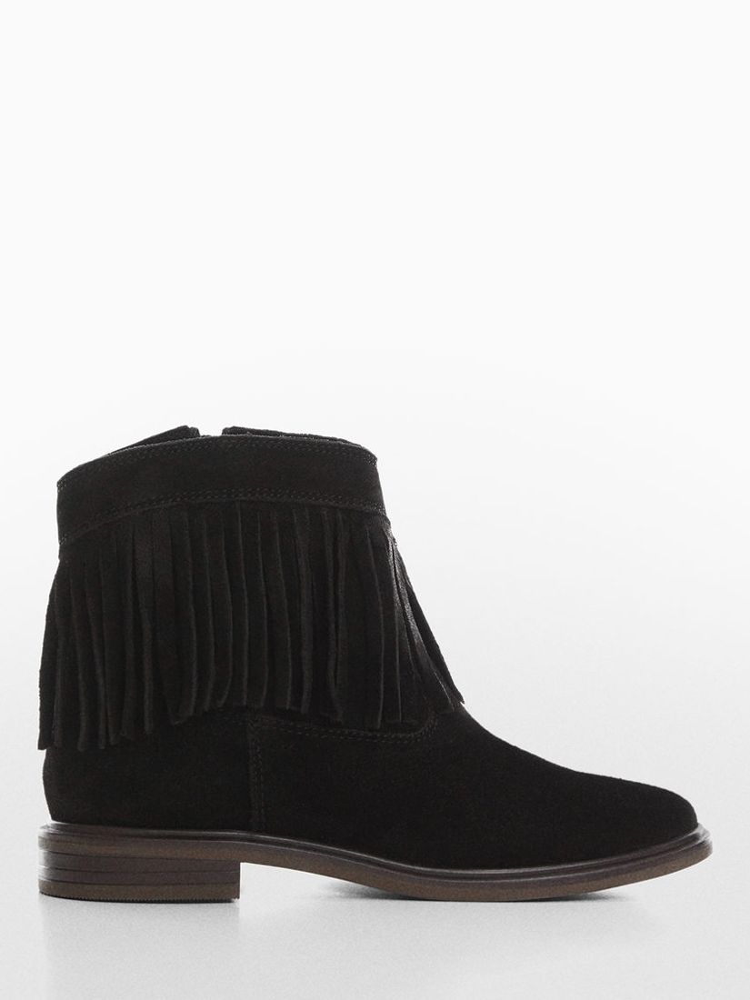 MANGO Dakota Fringed Leather Boots in Black | Endource