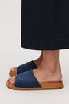 COS Leather Sliders in Midnight Blue / Tobacco | Endource