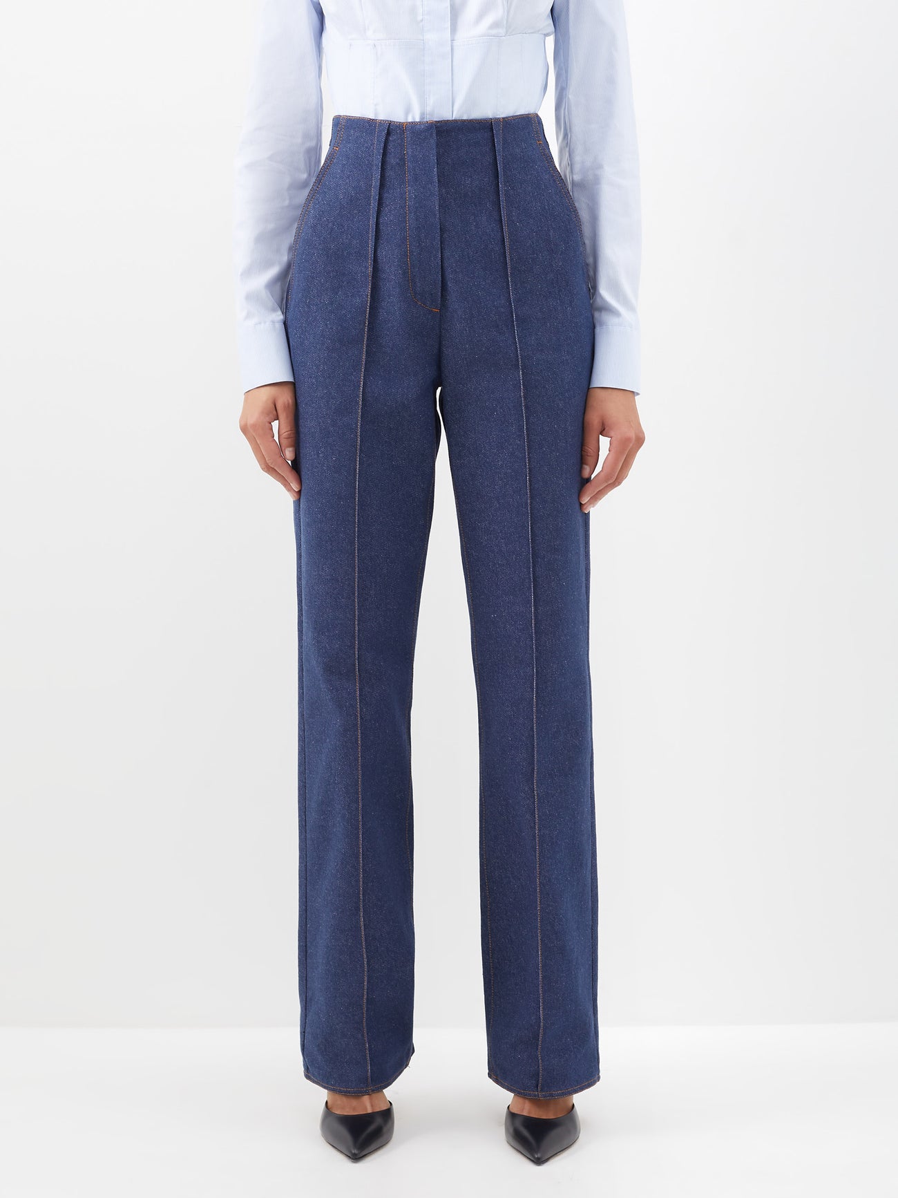 FENDI Raised-Seams Straight-Leg Jeans | Endource