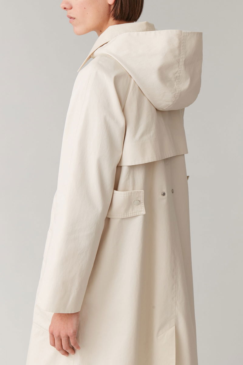 COS Hooded Cotton Coat in white | endource