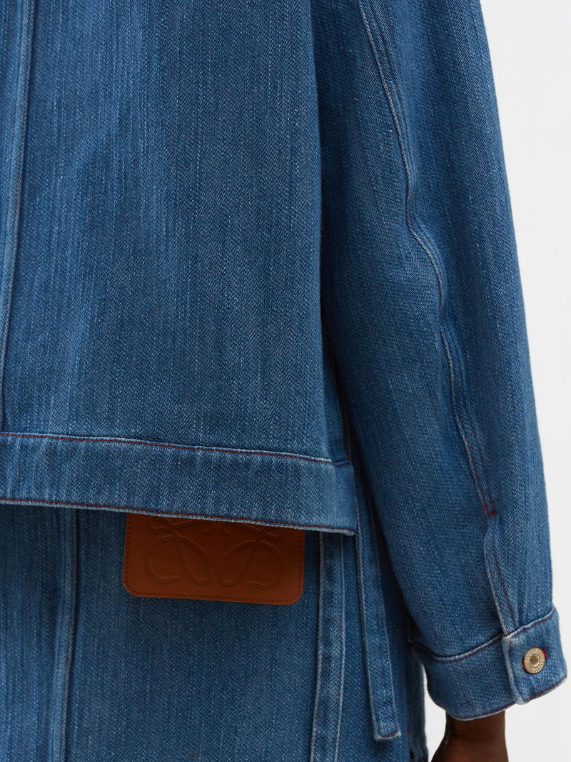LOEWE Logo-Patch Hooded Denim Jacket in Blue | endource