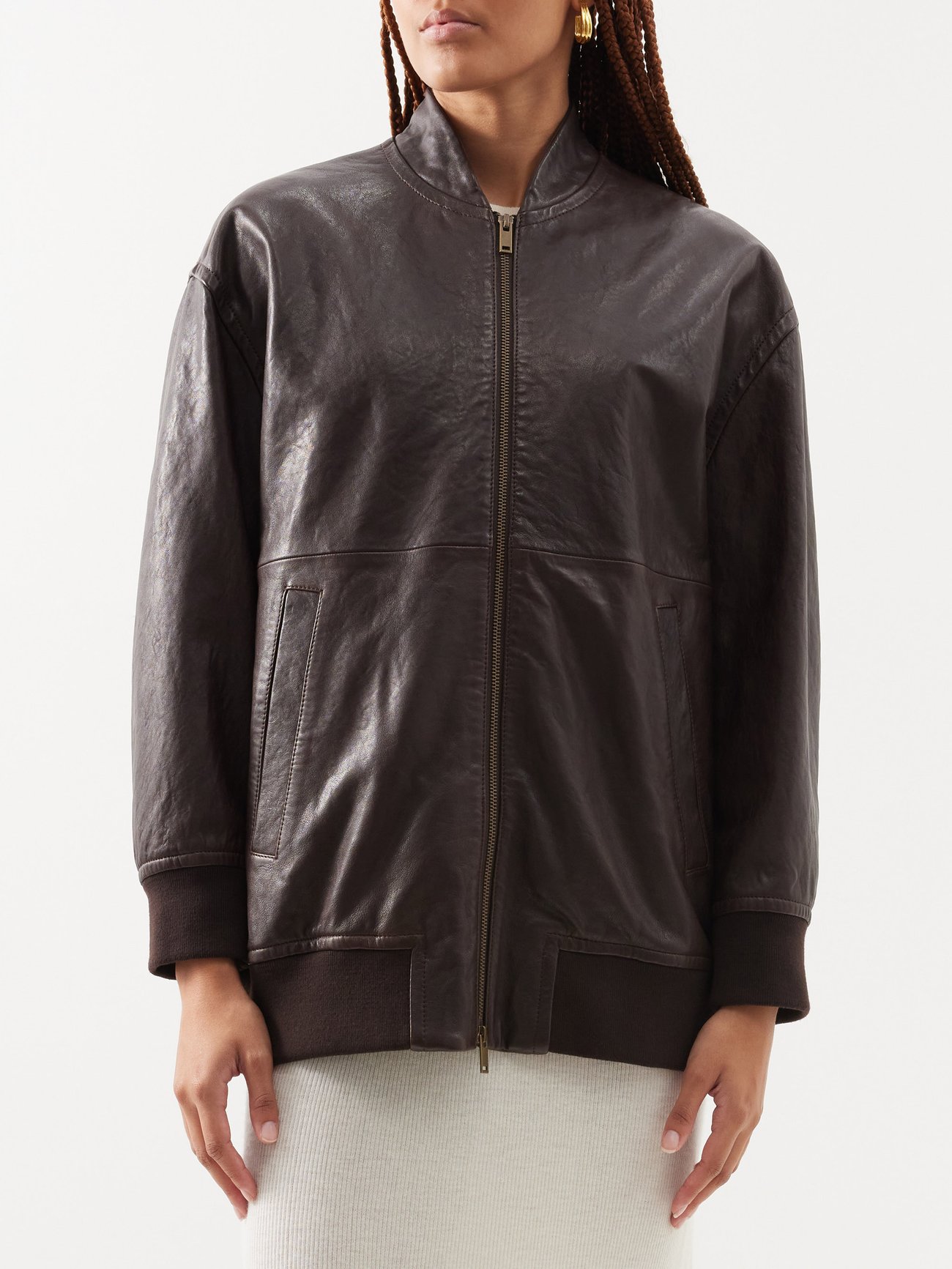 WEEKEND MAX MARA Cursore Leather Jacket in Brown | endource