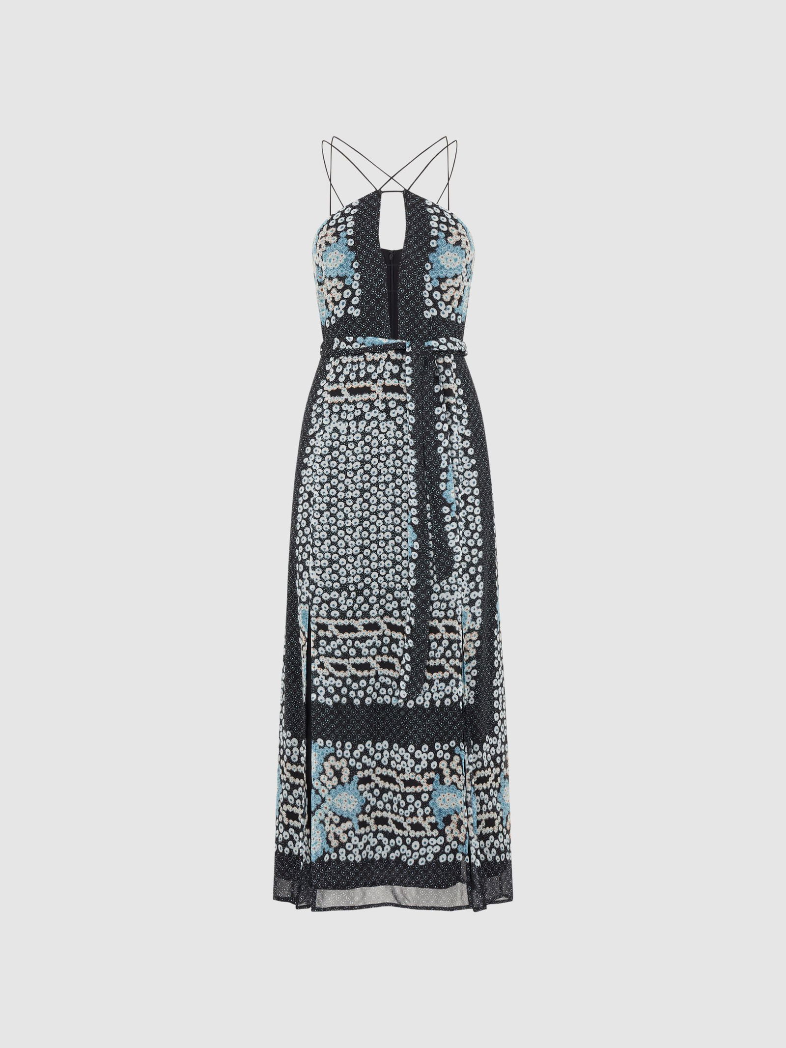 REISS Aliana Floral Print Fitted Midi Dress | endource