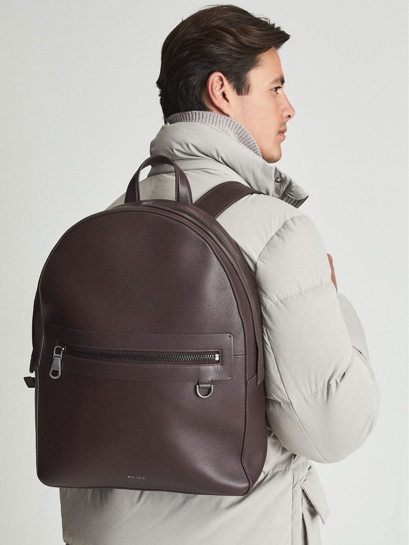 REISS Ethan Leather Backpack in Bordeaux | endource