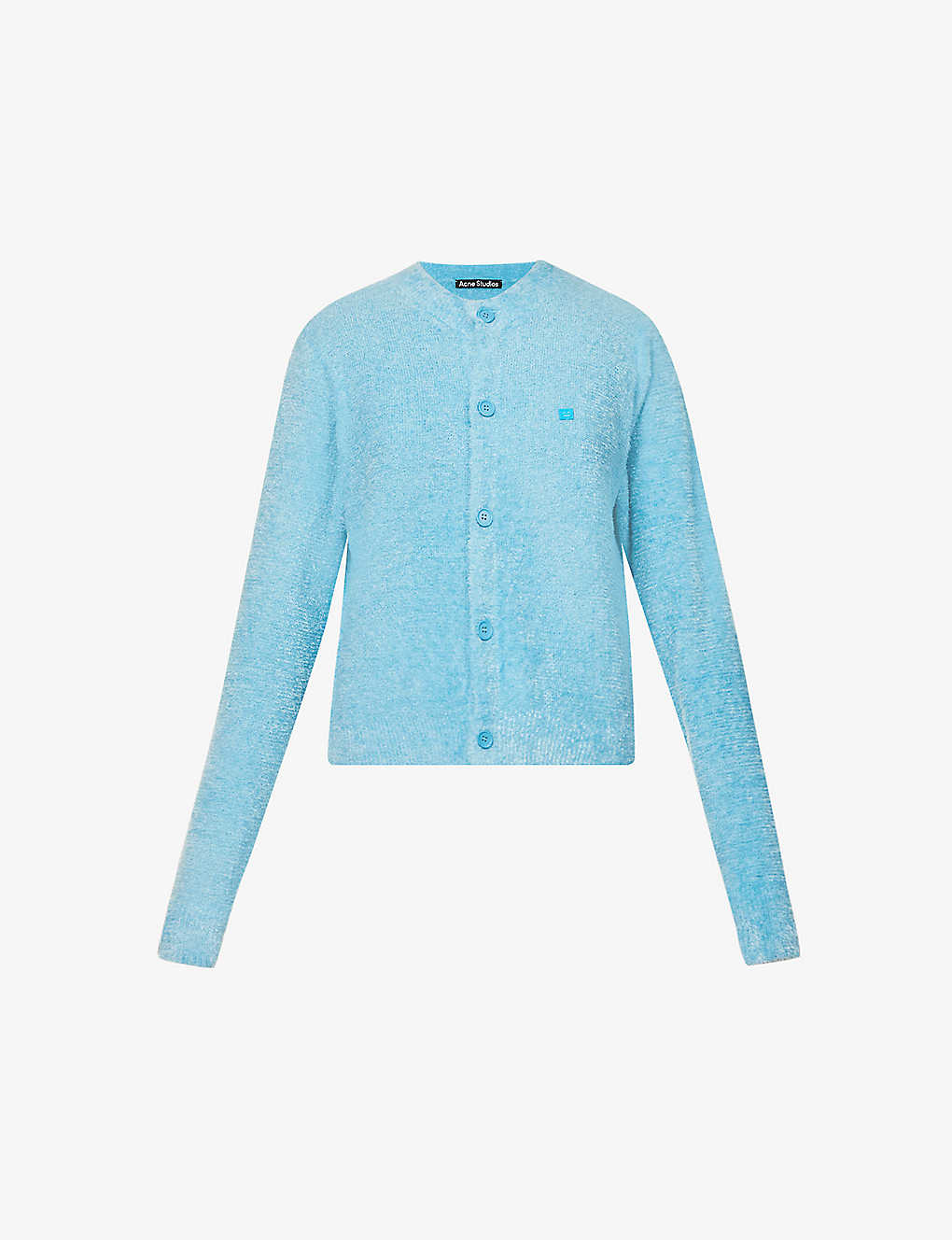 ACNE STUDIOS Kenty Face-Patch Knitted Cardigan in TEAL BLUE | Endource