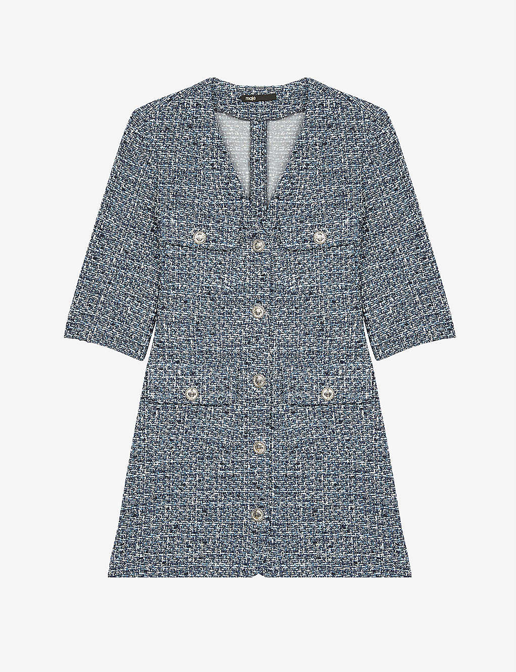 MAJE Rollye Tweed Cotton-Blend Mini Dress in BLEUS | Endource