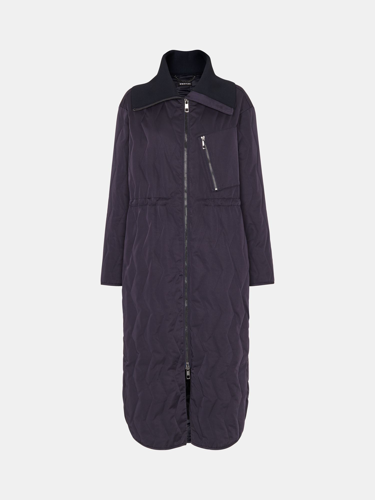 WHISTLES Niara Longline Quilted Coat in Navy | Endource