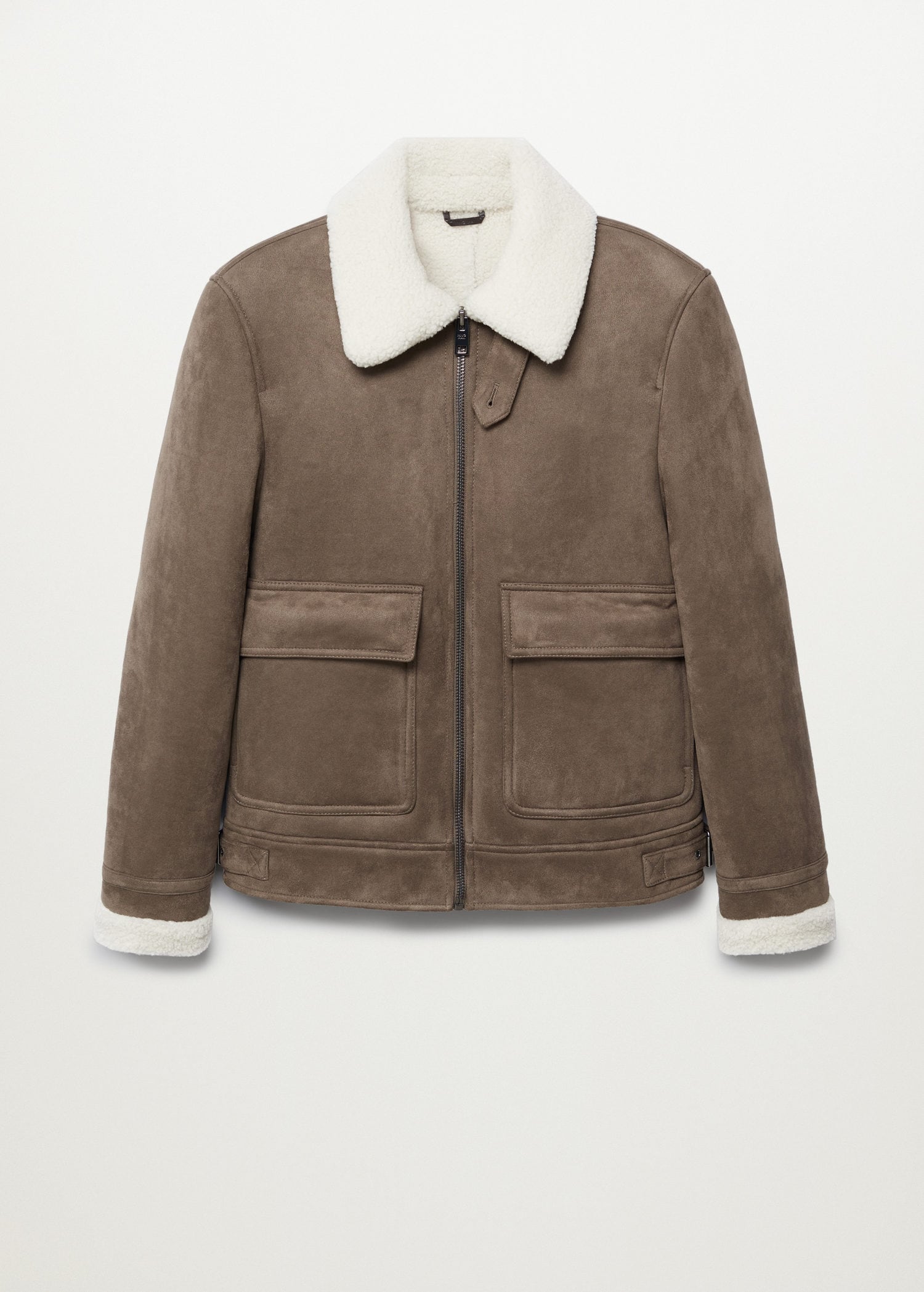 MANGO Shearling-Lined Aviator Jacket in Medium Brown | endource
