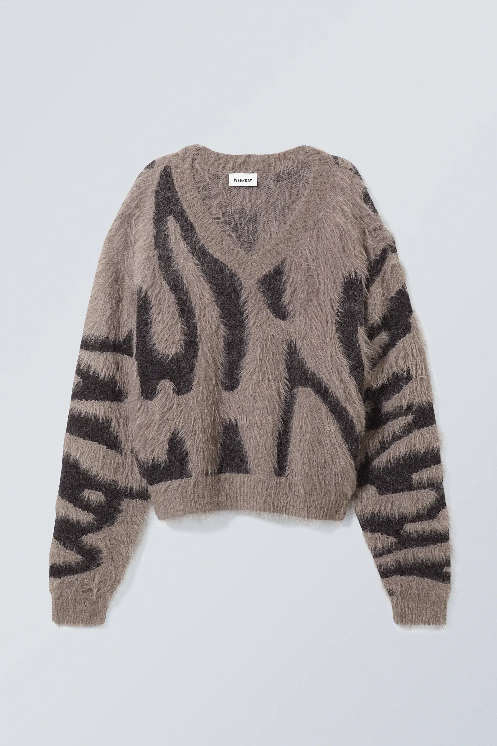 WEEKDAY Cora Hairy V-Neck Sweater in Black & mauve | Endource