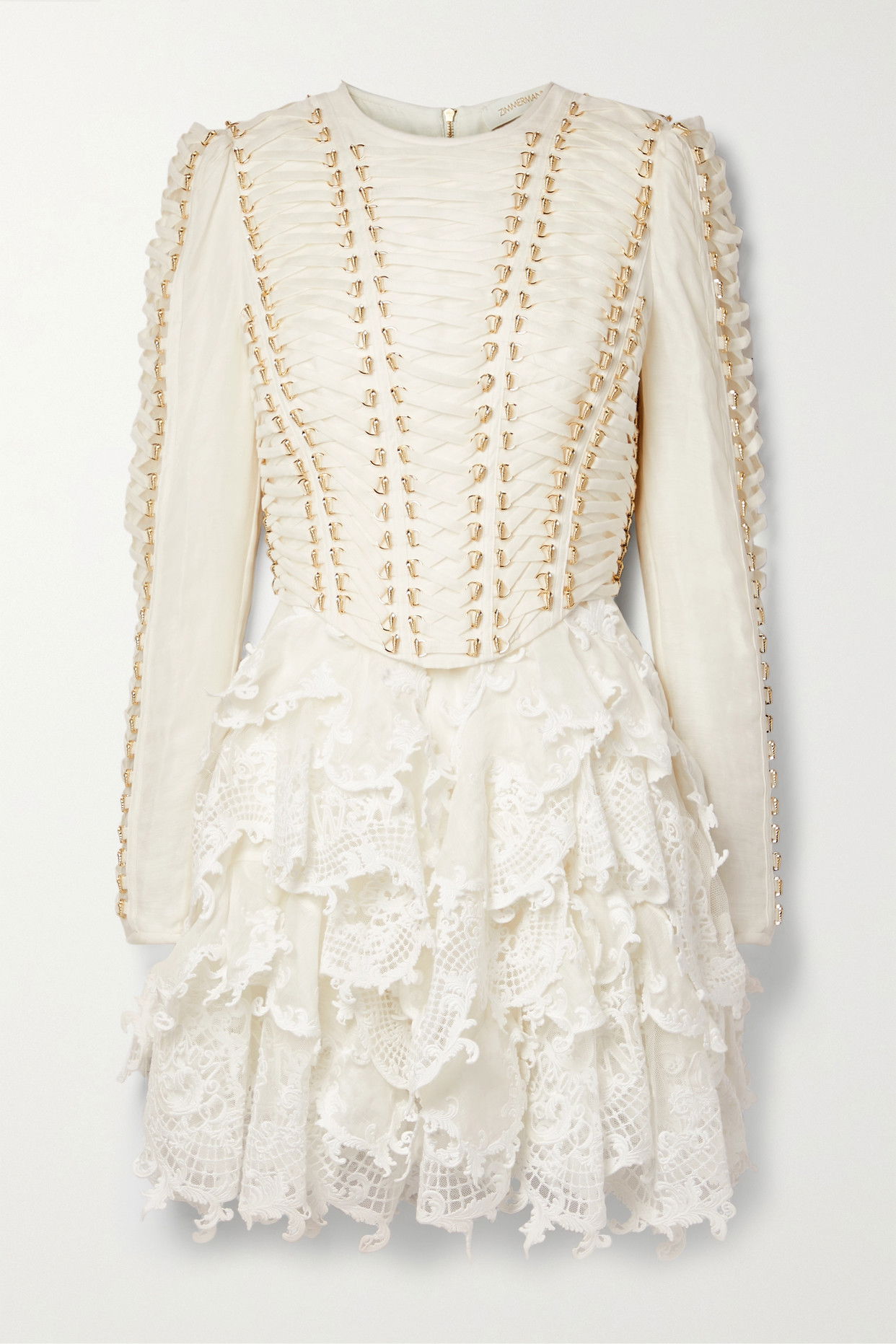 ZIMMERMANN Coaster Lace-Trimmed Embellished Linen And Silk-Blend Mini ...