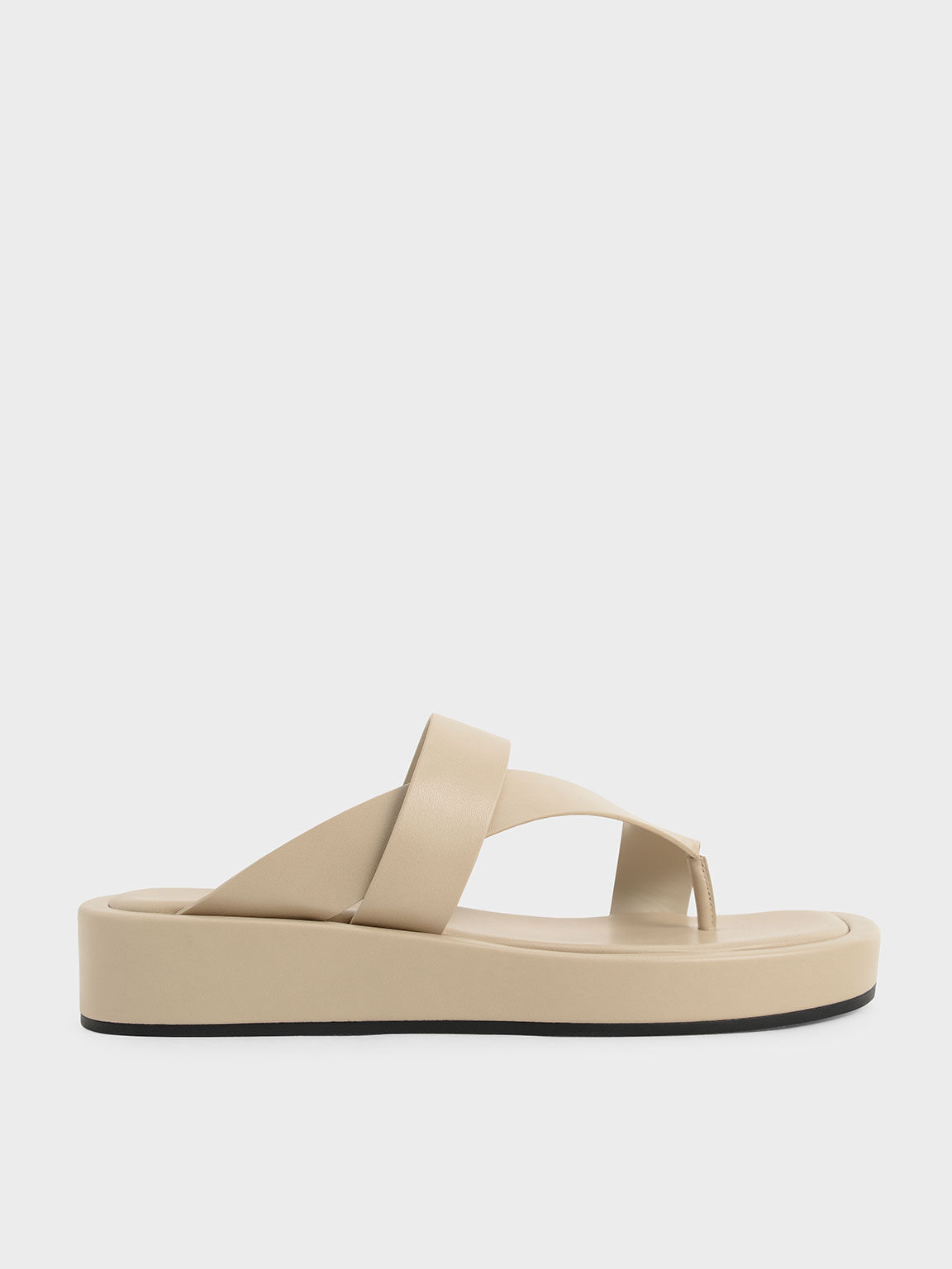 CHARLES & KEITH Toe-Loop Platform Sandals in Beige | endource