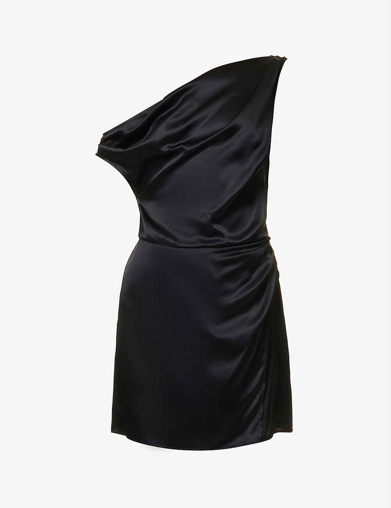 REFORMATION Alanis Cowl-Neck Silk Mini Dress in BLACK | Endource