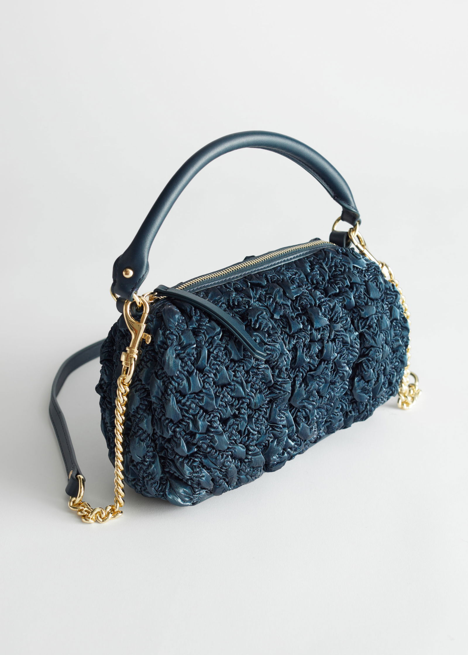 & OTHER STORIES Ruched Metallic Sheen Bag in Dark Blue | Endource