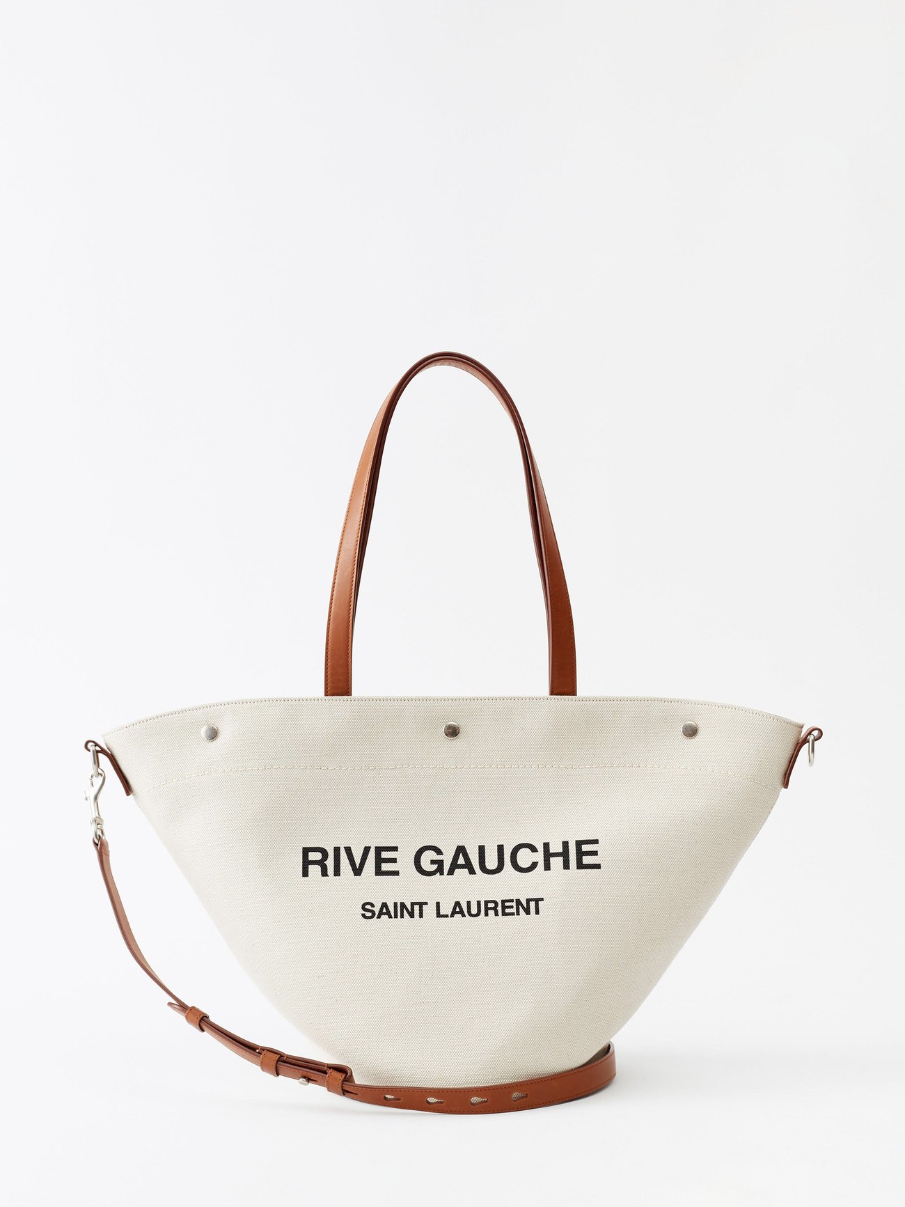 SAINT LAURENT Rive Gauche Canvas Tote Bag in Cream | endource