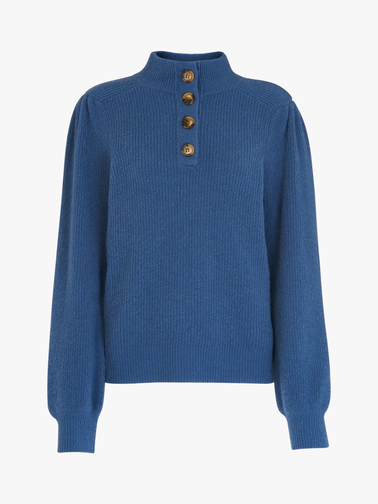 WHISTLES Puff Shoulder Button Neck Jumper | endource