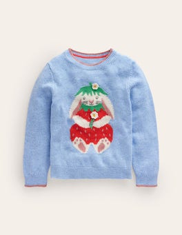 BODEN Novelty Logo Jumper in Pebble Blue Strawberry | endource