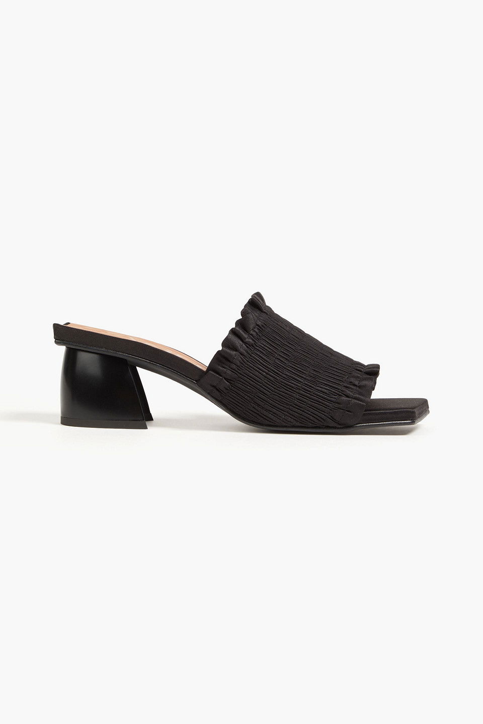 GANNI Shirred Satin Mules in Black | endource