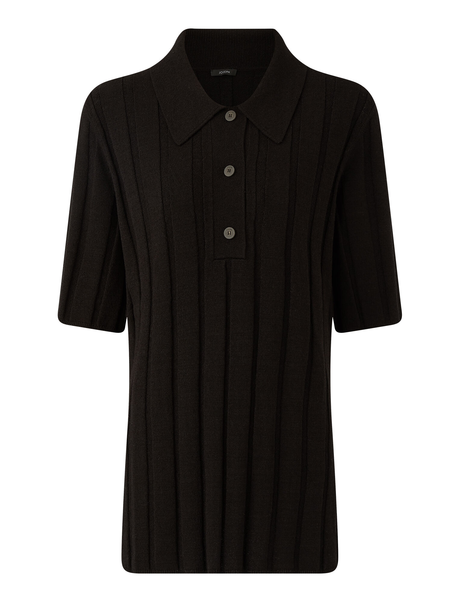 JOSEPH Textured Rib Polo Top in BLACK | Endource