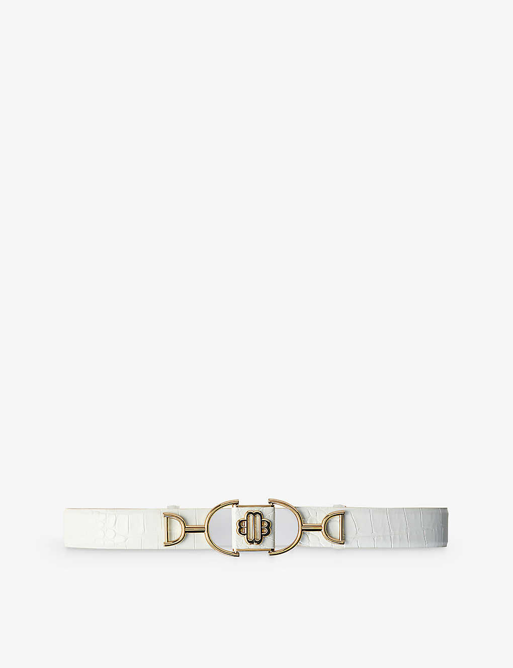 MAJE Horsebit Croc-Embossed Leather Belt in Noir / Gris | Endource