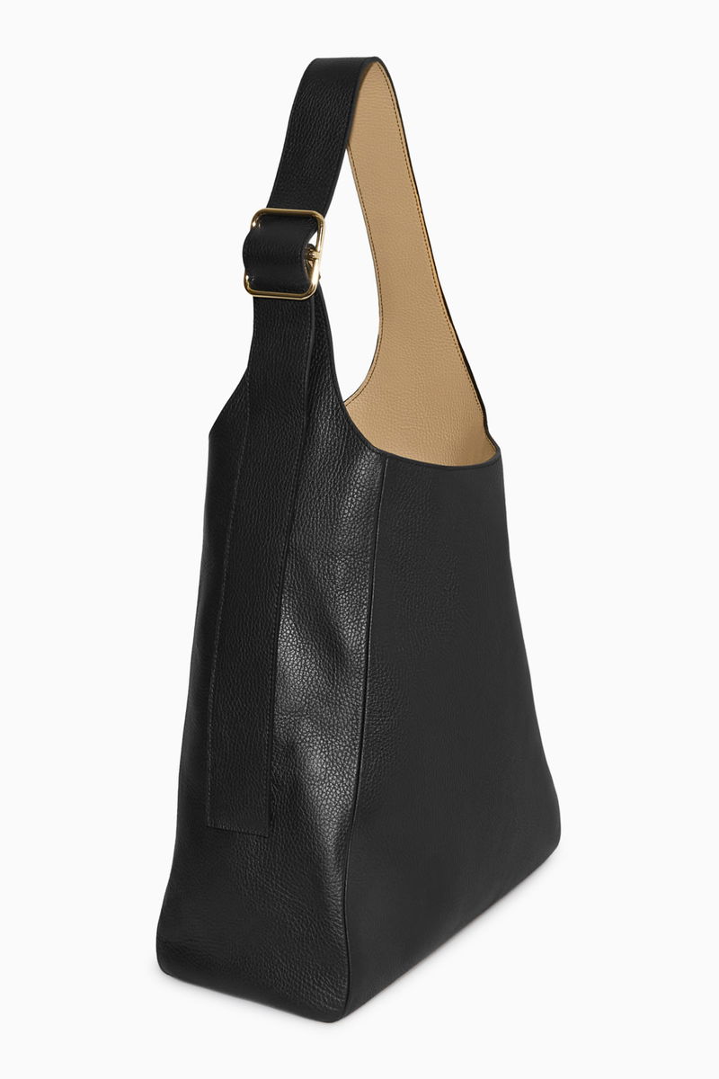 COS Curved leather Tote Bag in BLACK | endource