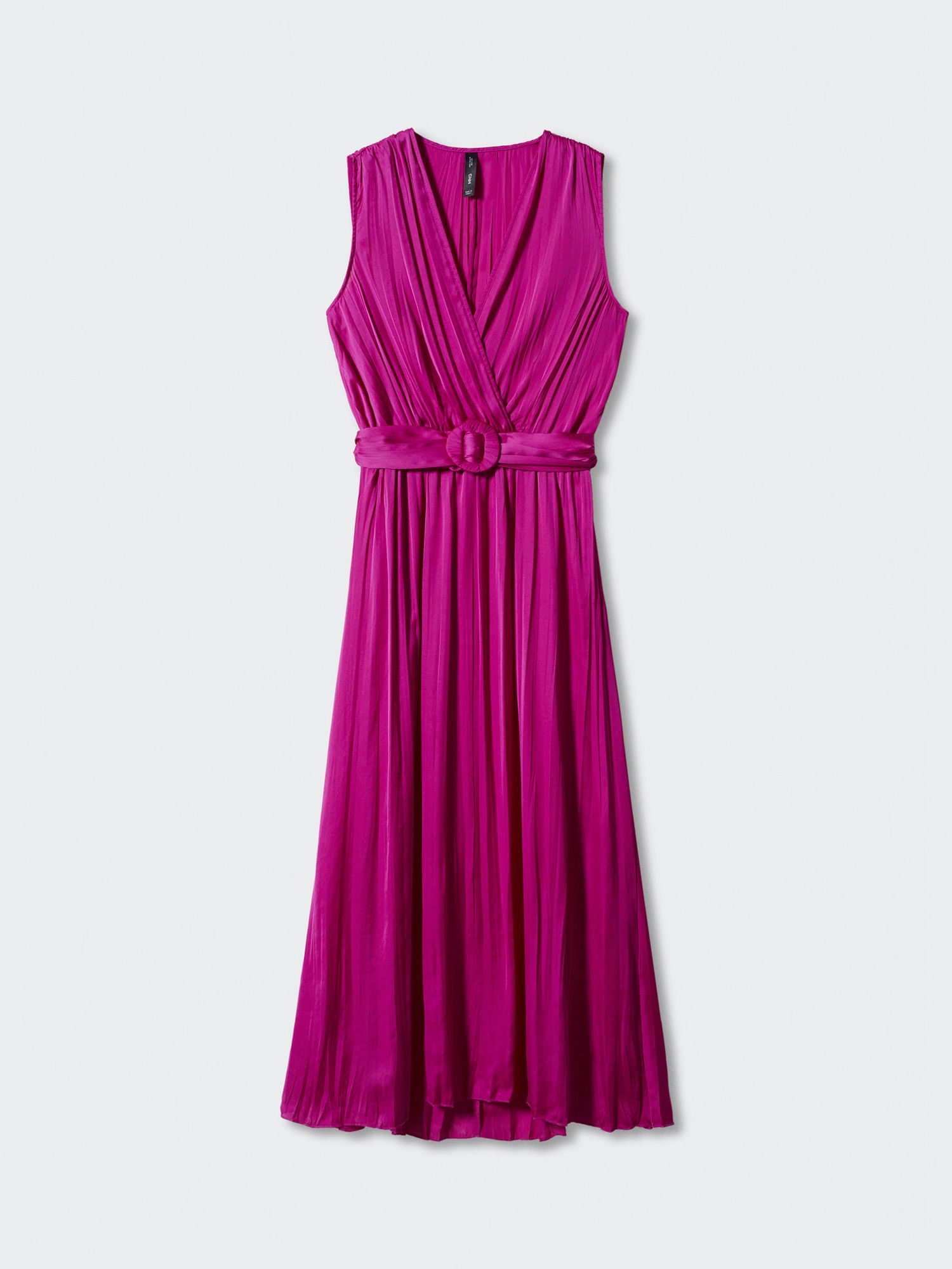 MANGO Romina Pleated Satin Maxi Dress in Bright Pink | endource