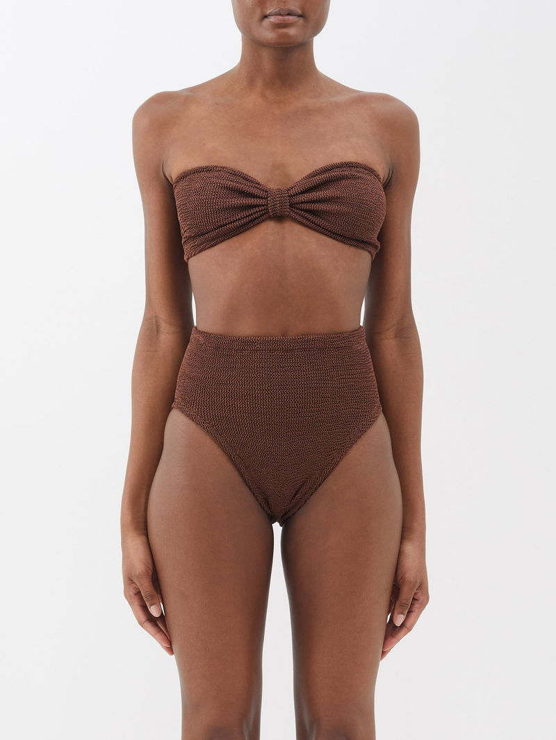 Hunza G Ruby Crinkle Knit Bandeau Bikini In Brown Endource