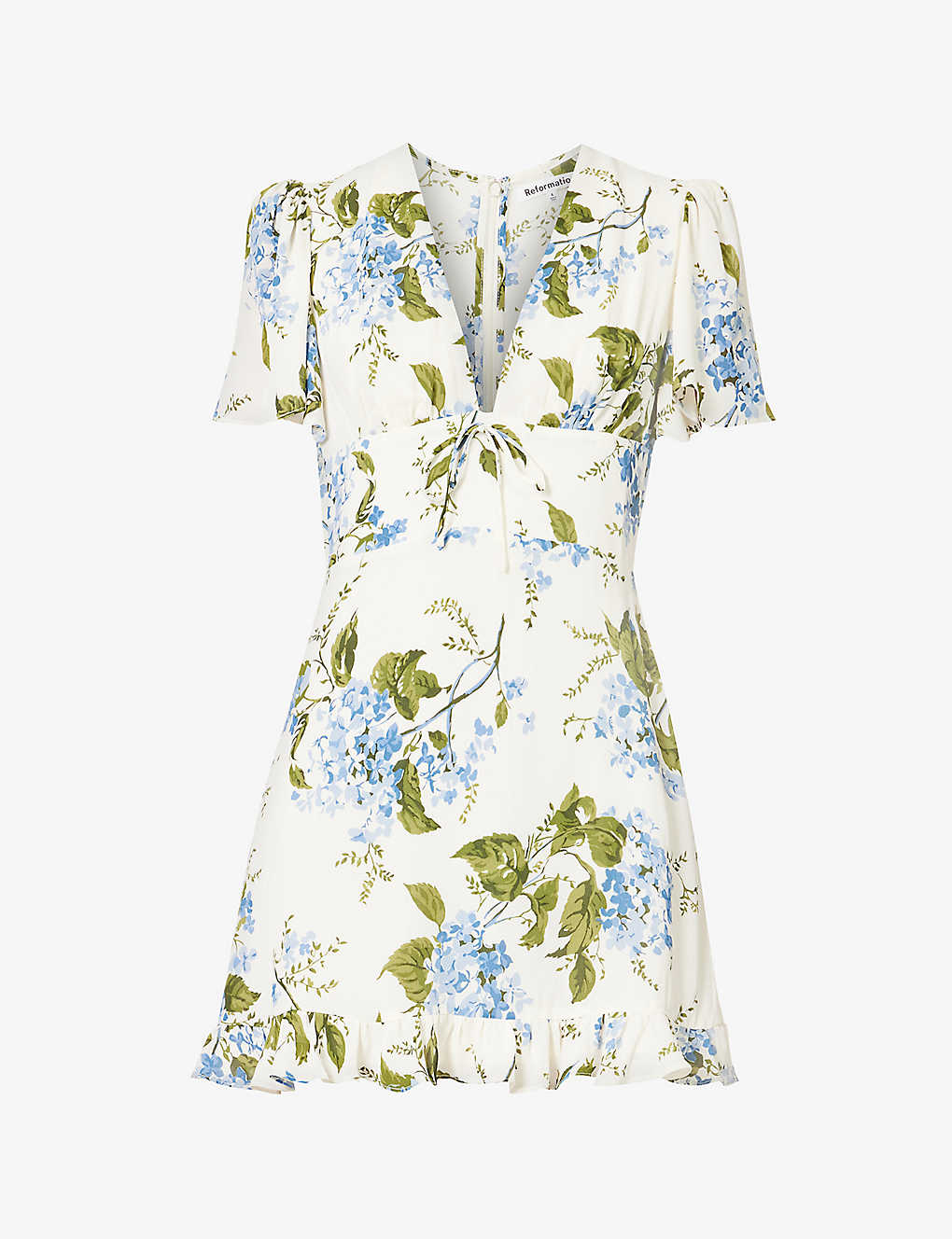 REFORMATION Mya V-Neck Floral Mini Dress in RIVIERA | endource