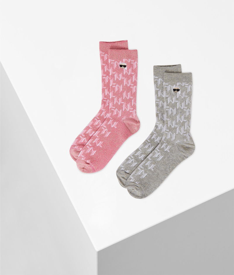 KARL LAGERFELD Ikonik Monogram Socks - 2 Pack in Pink/Multi | endource