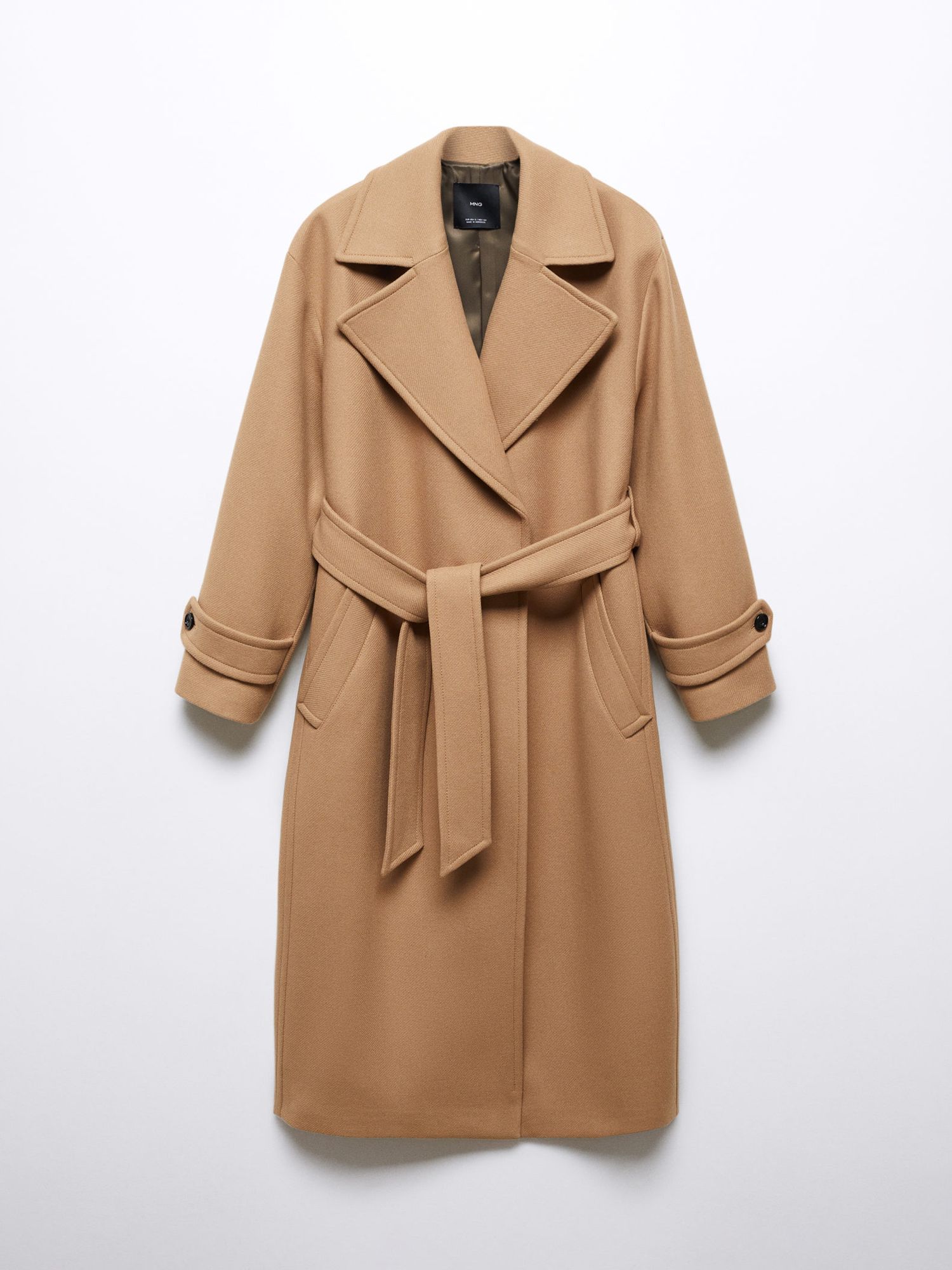 MANGO Traviata Wool Blend Belted Coat in Camel | endource