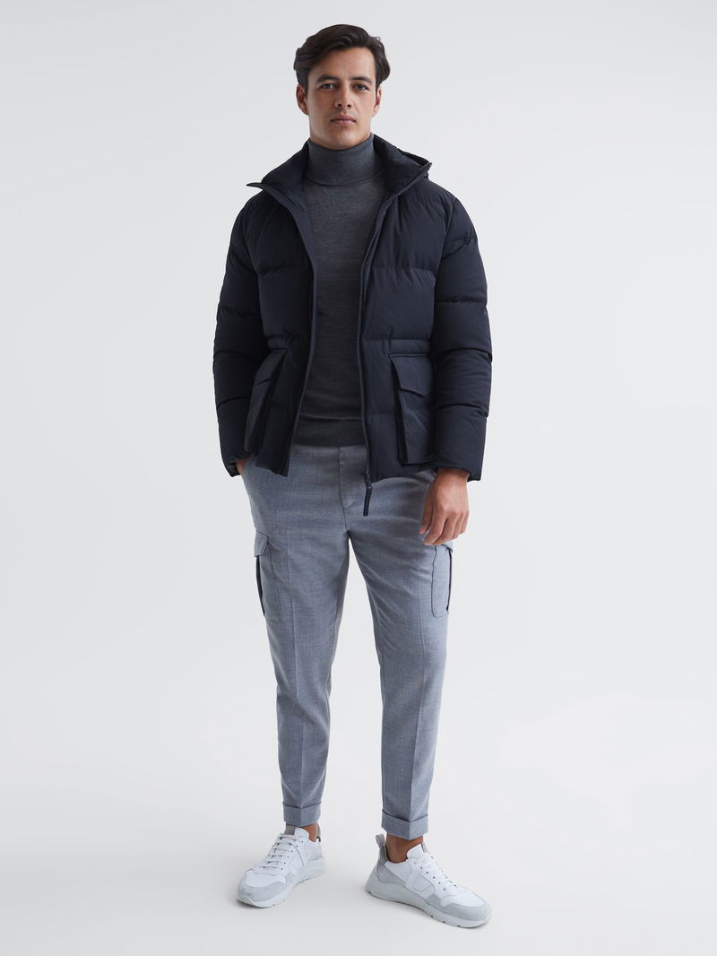 REISS Ryder Short Puffer Jacket in Navy | endource