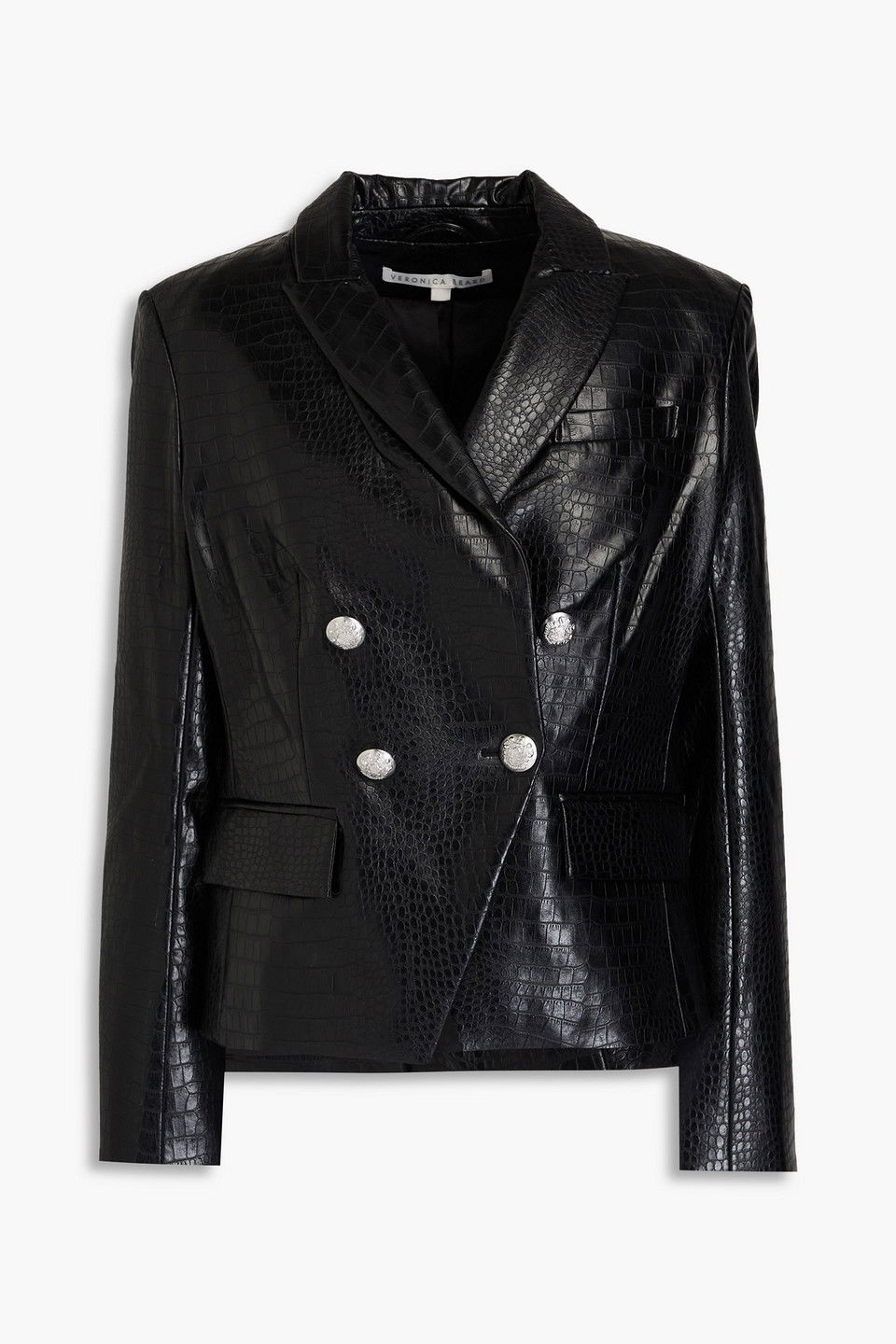 VERONICA BEARD Gail Faux Croc-Effect Leather Blazer in Black | endource