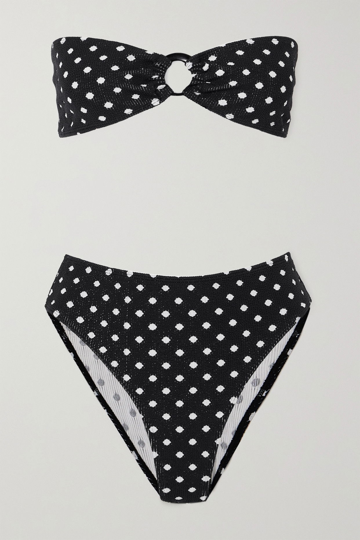 LESLIE AMON Maria Embellished Polka-Dot Seersucker Bikini in Black ...