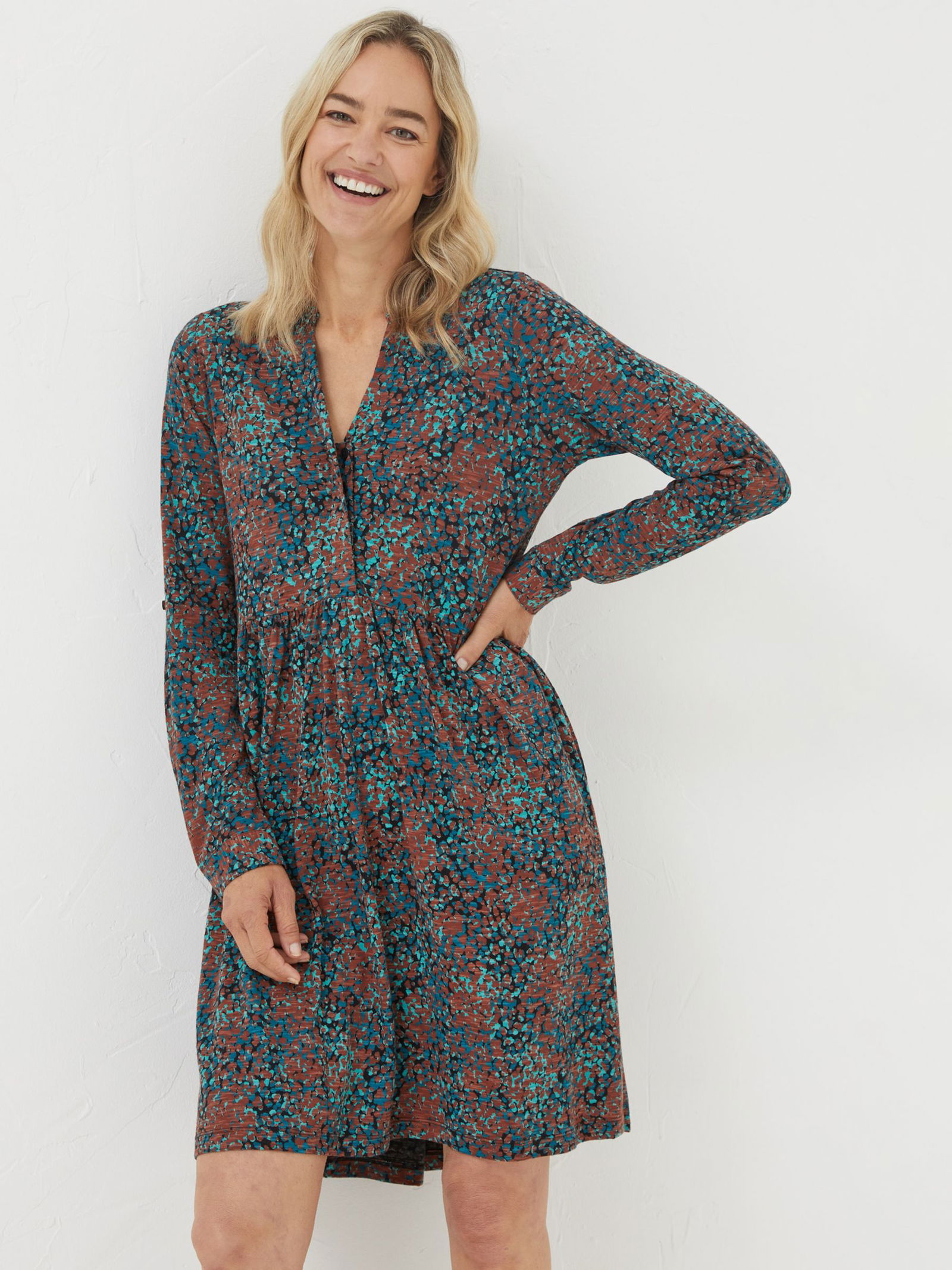 FATFACE Elsie Cotton Blend Textured Dress in Multi | Endource