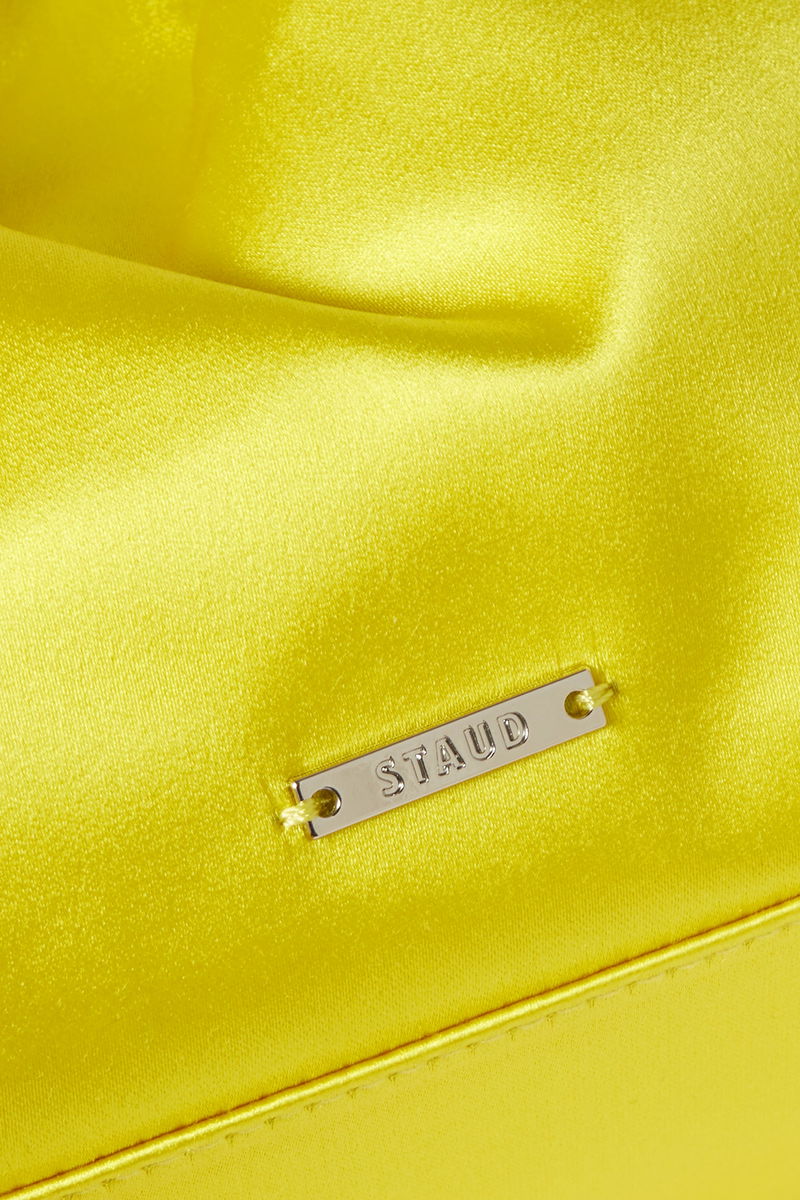 STAUD Cory Resin-Trimmed Ruched Satin Clutch in Yellow | Endource