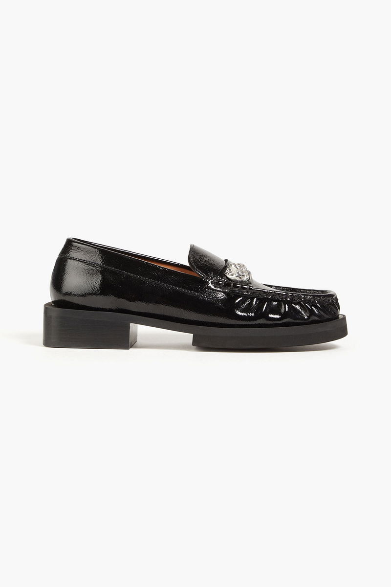 GANNI Embellished Patent-Leather Loafers in Black | Endource
