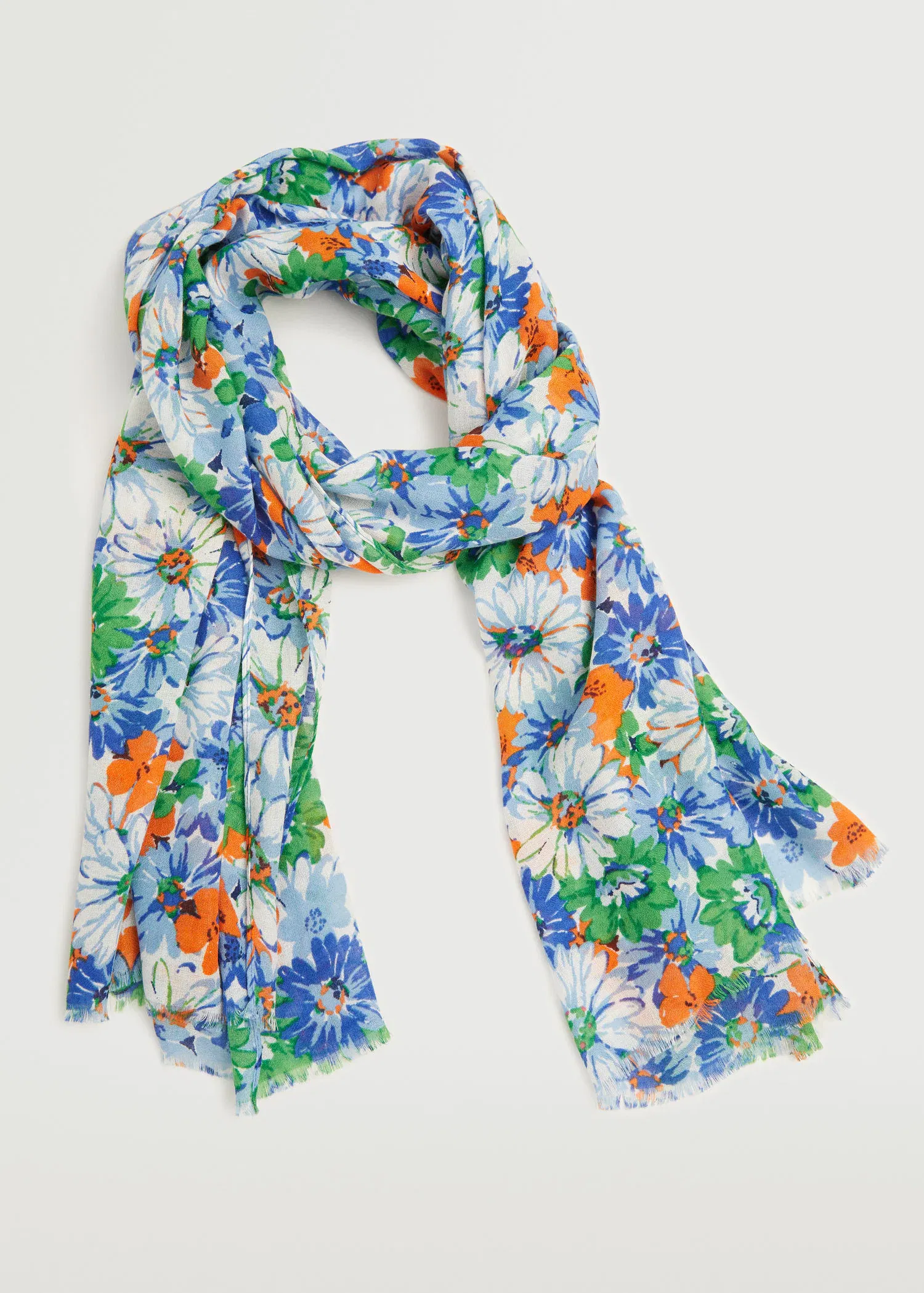MANGO Floral Print Scarf in Blue | endource