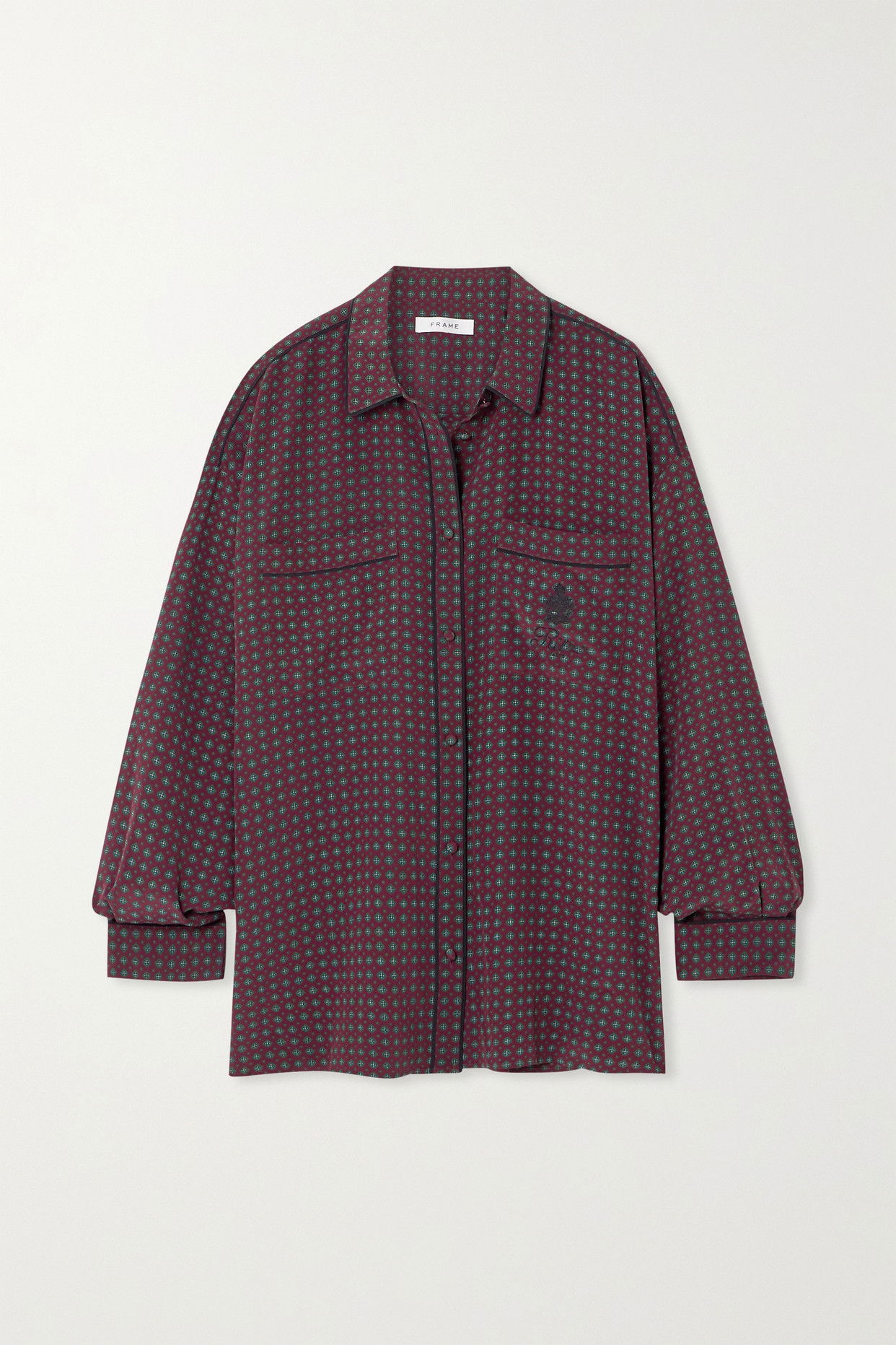 FRAME Ritz Paris Embroidered Printed Shirt in Brown | endource