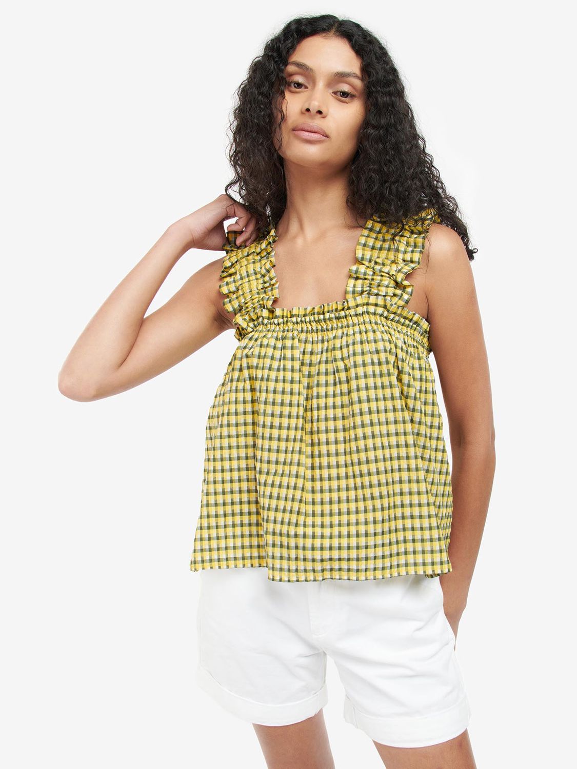 BARBOUR Addison Gingham Ruffle Top in Yellow | endource